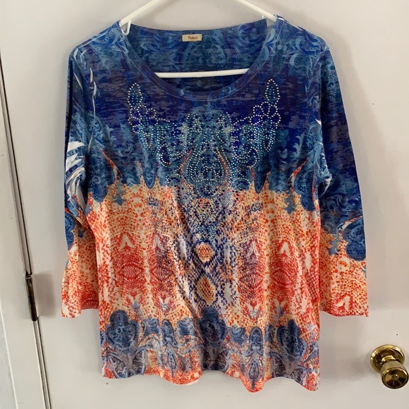 Reba | Tops | Reba Blue And Orange Snakeskin Print Crystal Embellished ...